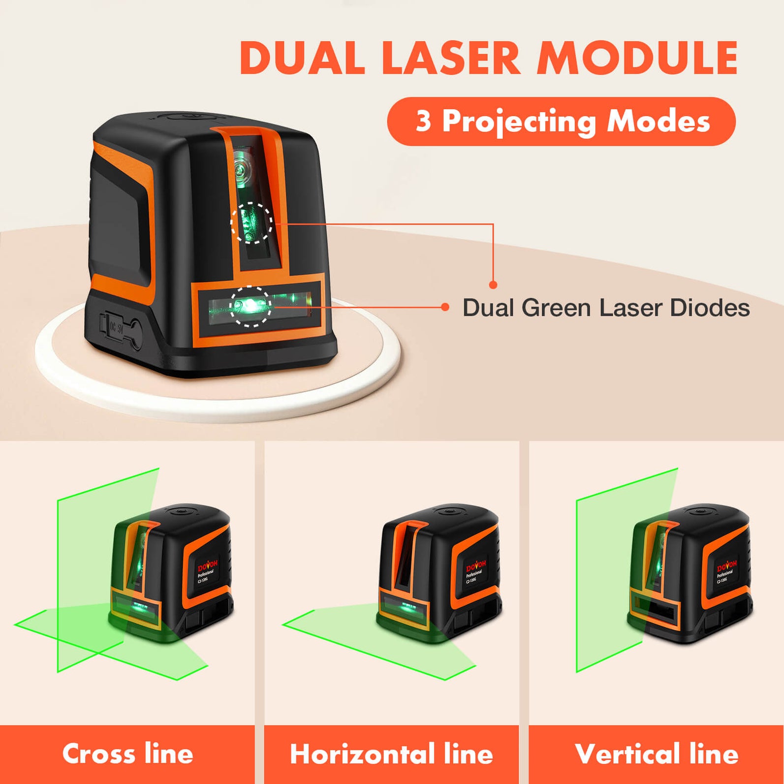 Cross Line Laser Level 150° Vertical Line - Dovoh C2-120G — Dovoh ...